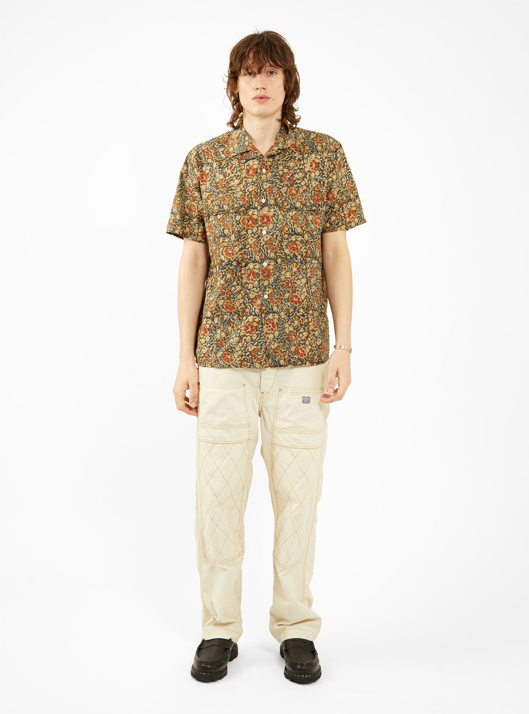 Open Collar Block Print Shirt Olive by Beams Plus | Couverture & The ...