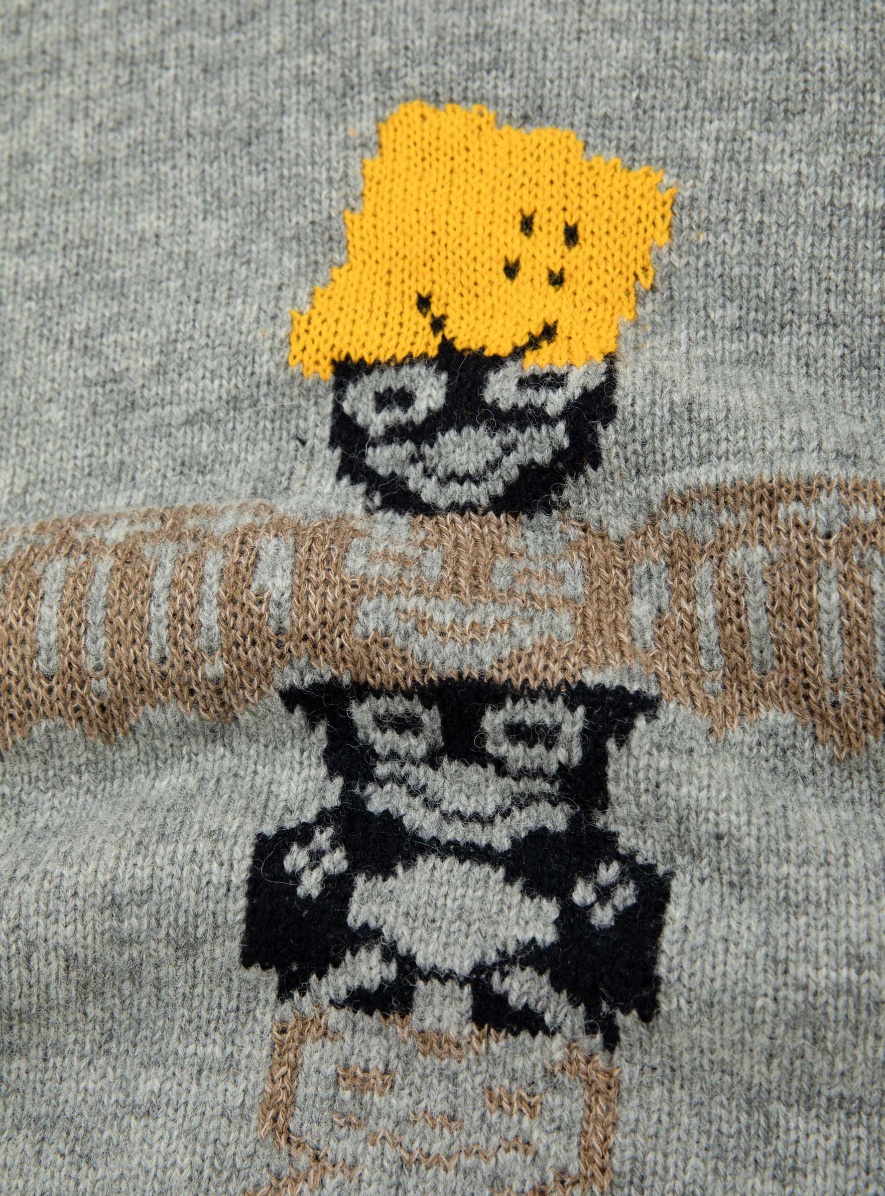 The 5G Wool Peckish Totem Pole Crew Sweater Grey from Kapital at Couverture & The Garbstoredetail